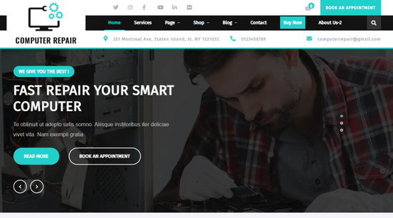 Free Computer Shop WordPress Theme For Businesses.