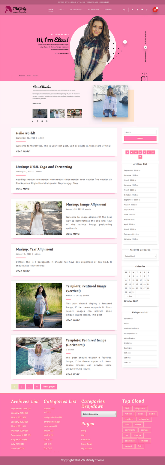 Free Girly WordPress Theme For Female Oriented Websites.
